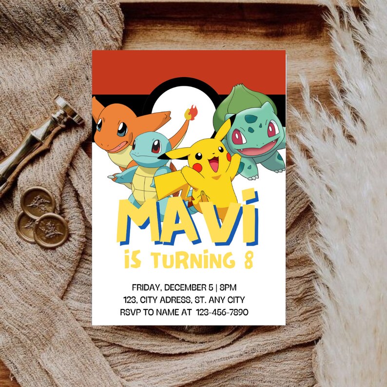 Editable Pokemon Birthday Invitation Template / Editable in Canva ...
