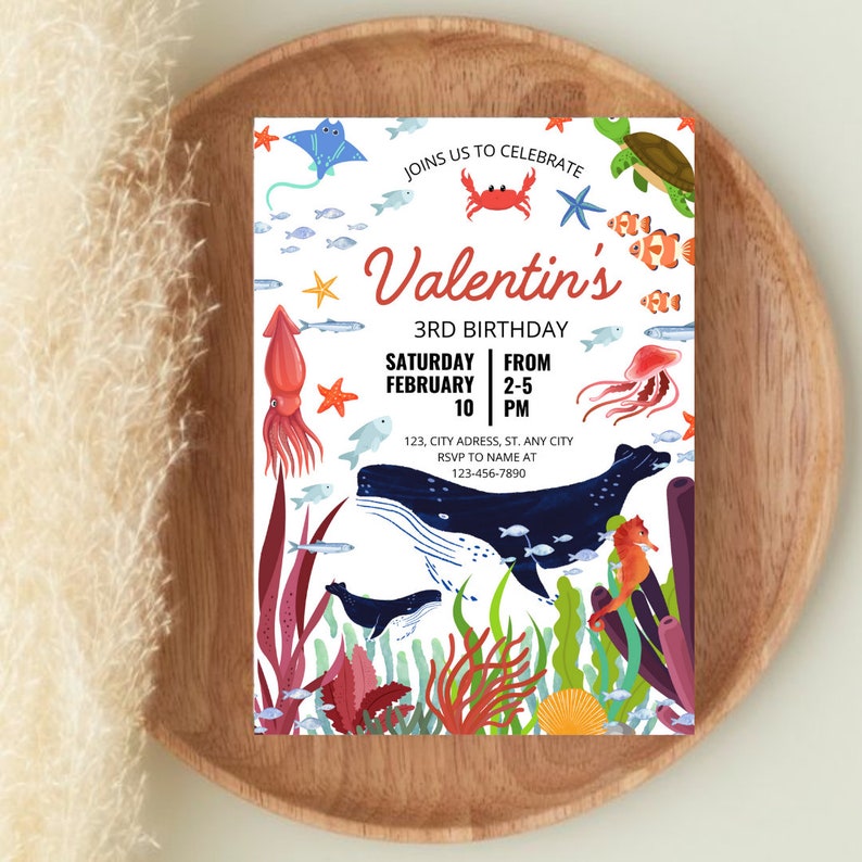 Editable Sea Animals Birthday Invitation Template Canva Editable ...