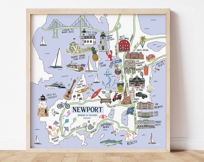 12 X 12 Newport Map Print - Newport, Rhode Island - Map of Newport ...