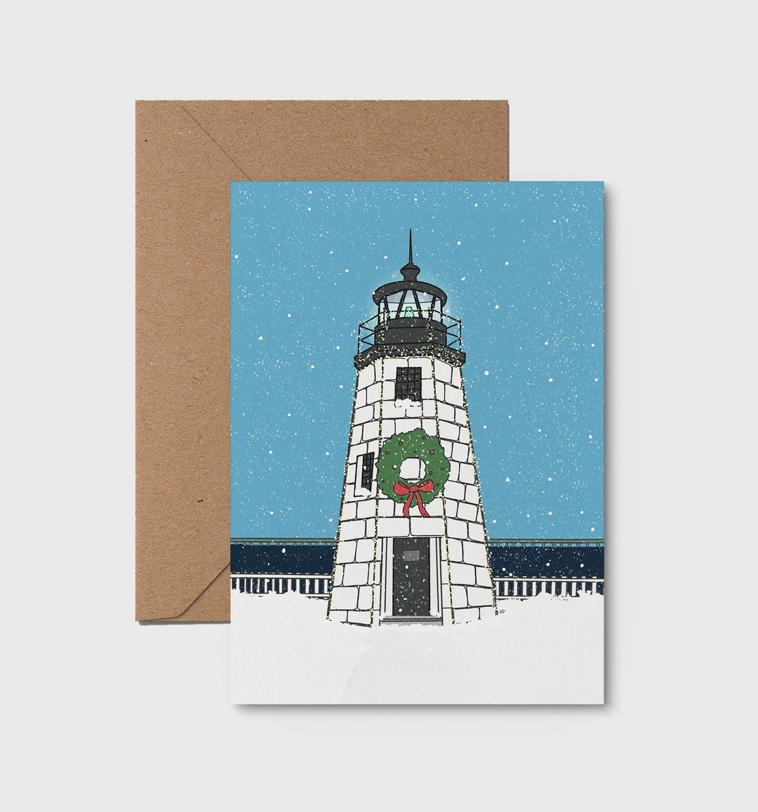 Newport Harbor Lighthouse Christmas Card, Lighthouse Card, Newport ...