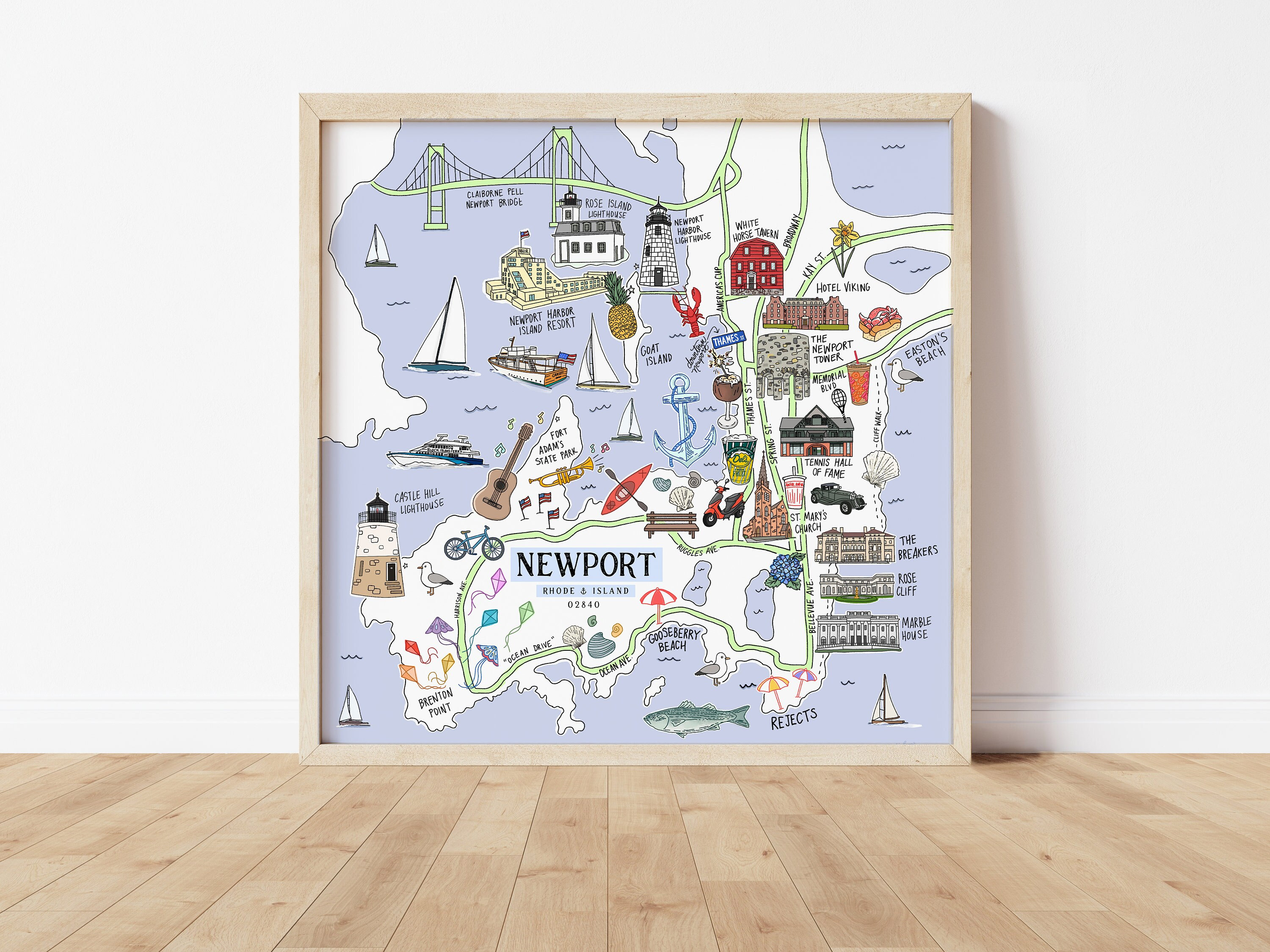 12 X 12 Newport Map Print - Newport, Rhode Island - Map of Newport ...