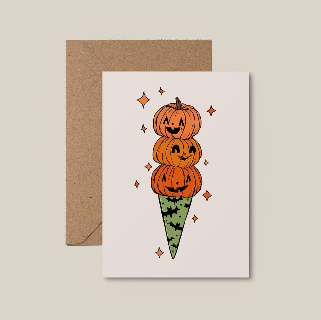 Halloween Card, Spooky Card, Cute Halloween Card, Pumpkin Card, Holiday ...