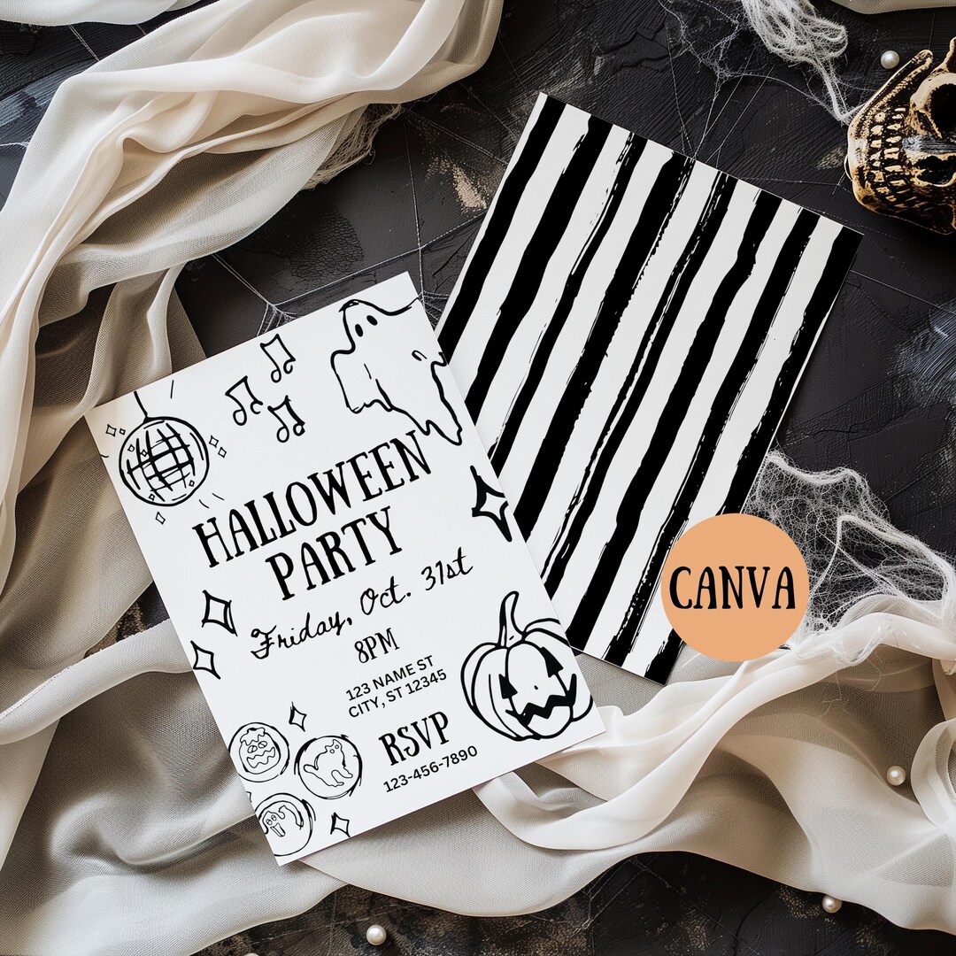 Editable Halloween Party Invitation, Hand Drawn Halloween Invitation ...