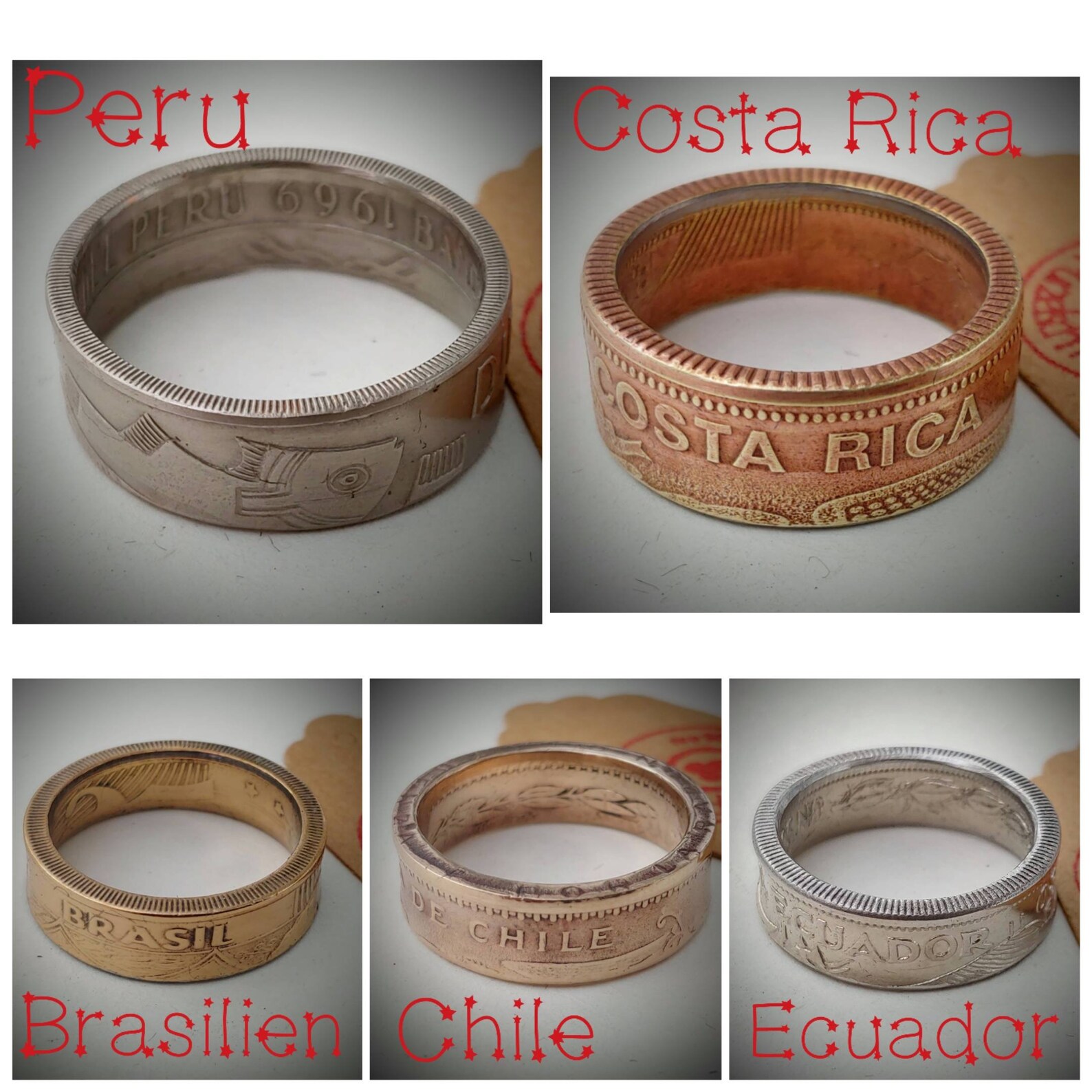 Coin Ring Latin America Costa Rica Peru Chile Brazil | Etsy