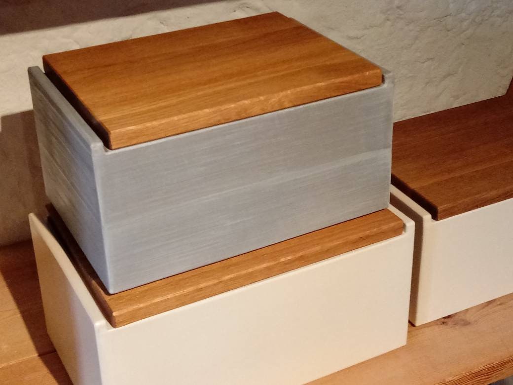 Large Ceramic Bread Pot, Frosted Gray, With Wooden Lid Oak or Beech ...