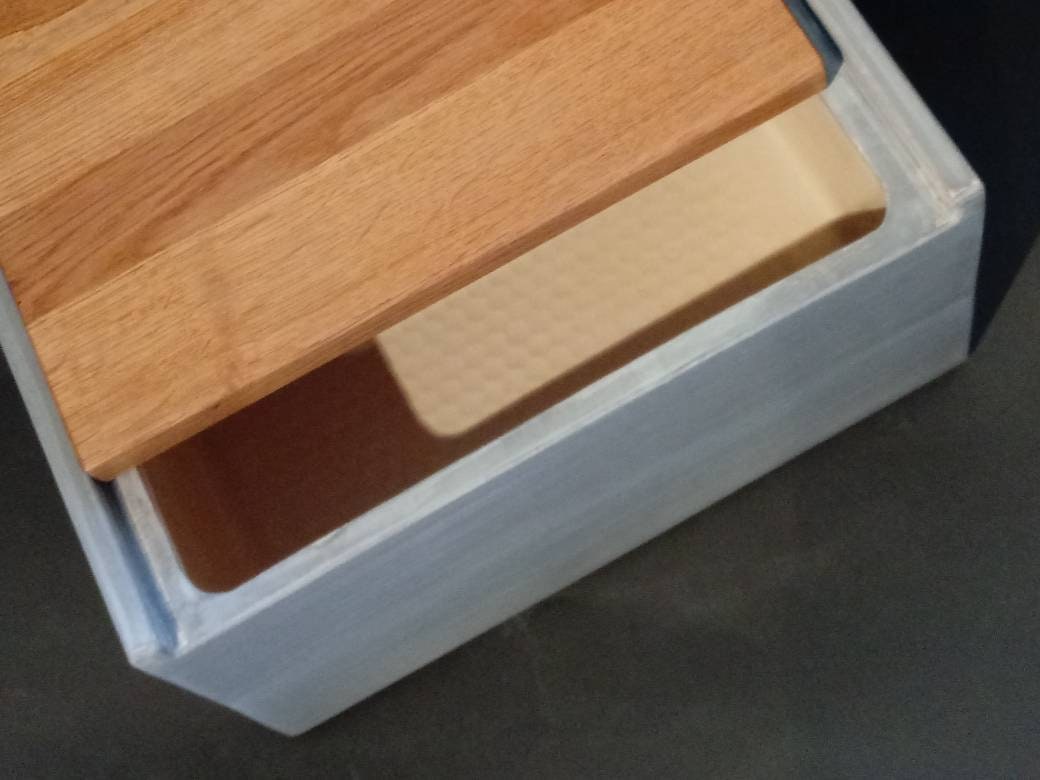 Large Ceramic Bread Pot, Frosted Gray, With Wooden Lid Oak or Beech ...