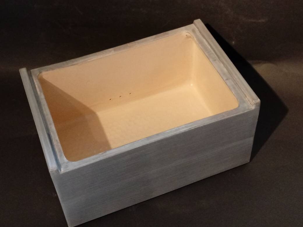 Large Ceramic Bread Pot, Frosted Gray, With Wooden Lid Oak or Beech ...