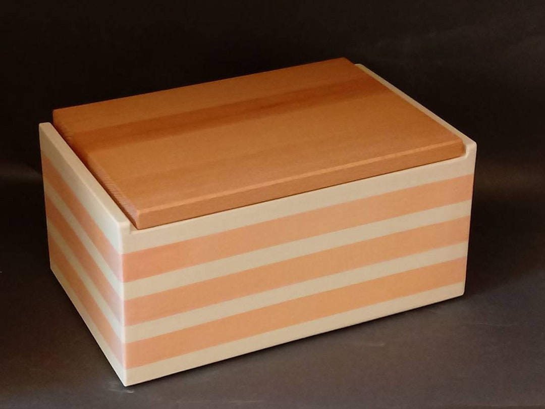 Large Ceramic Bread Pot With Wooden Lid, Strip Apricot-orange, Breadbox ...