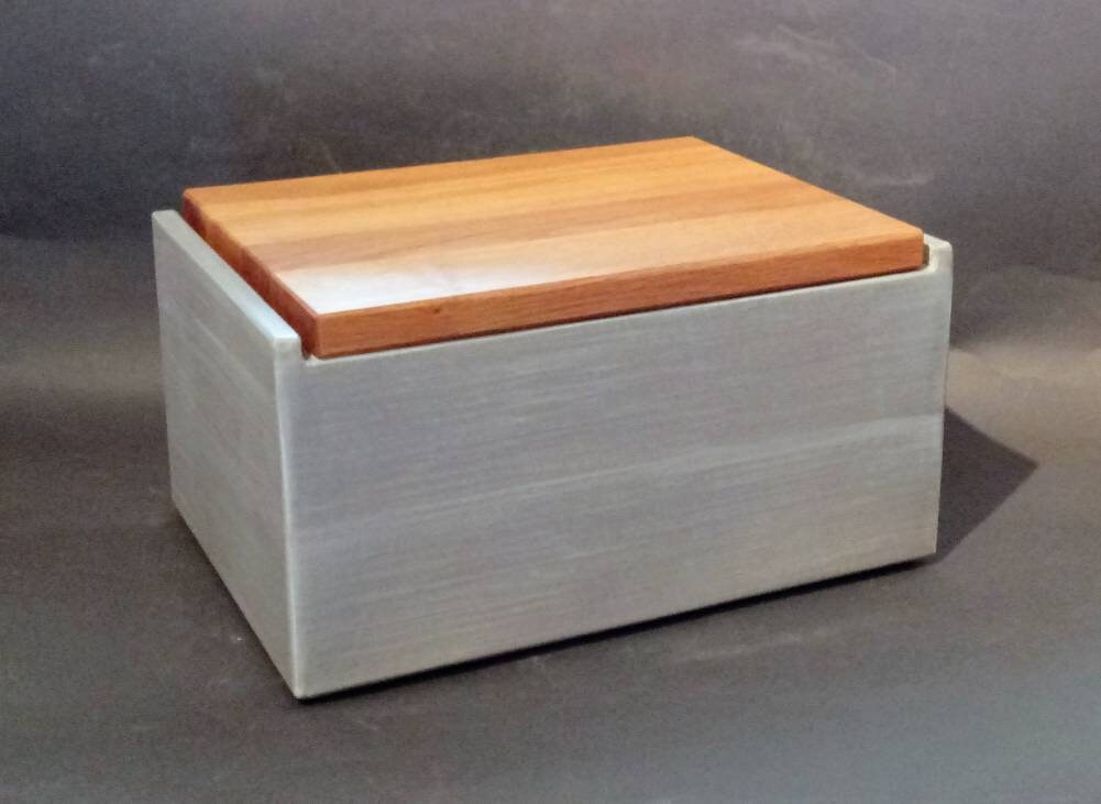 Large Ceramic Bread Pot, Frosted Gray, With Wooden Lid Oak or Beech ...