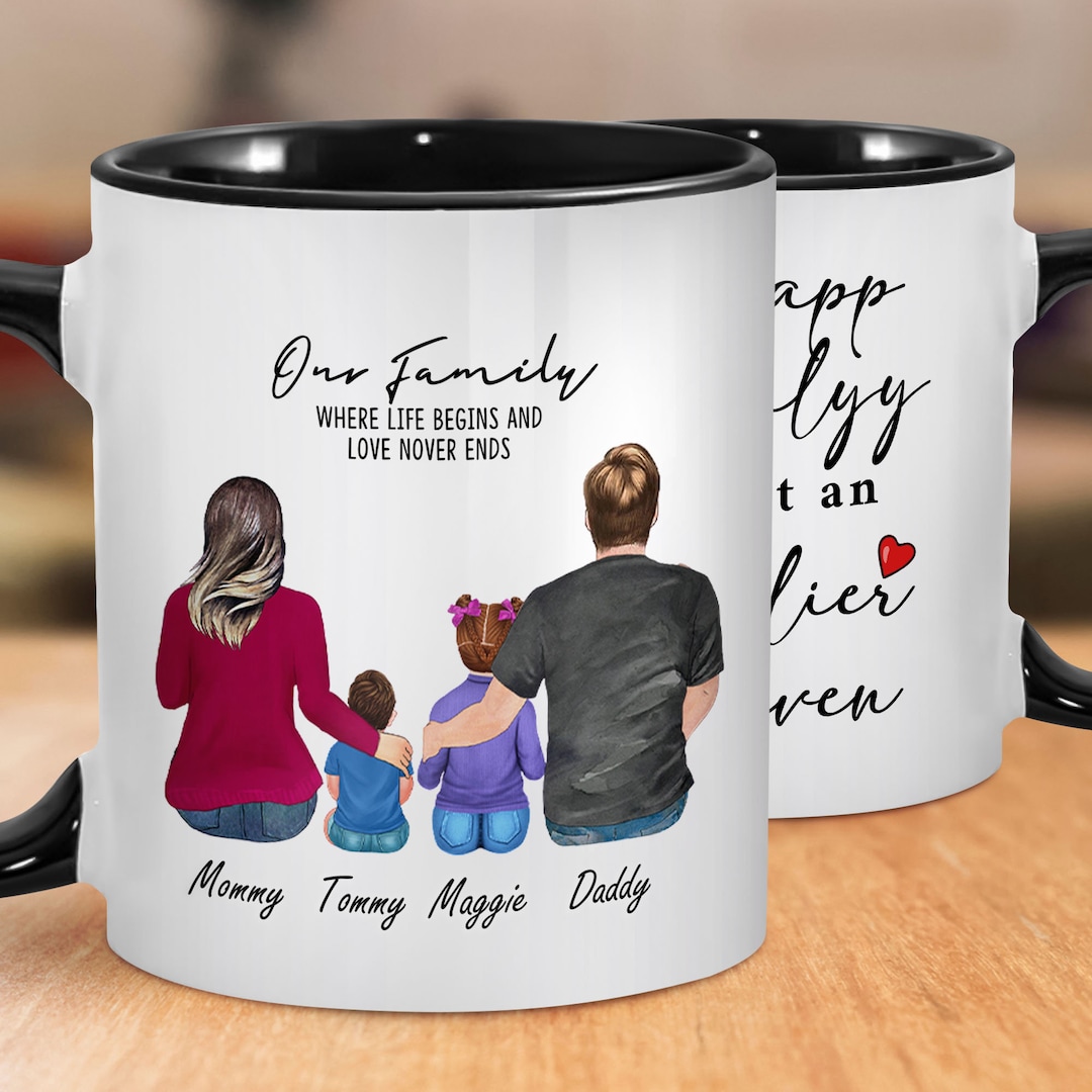 Family Portrait Mug,family Coffee Mug,dog and Cat Family Gift,family ...