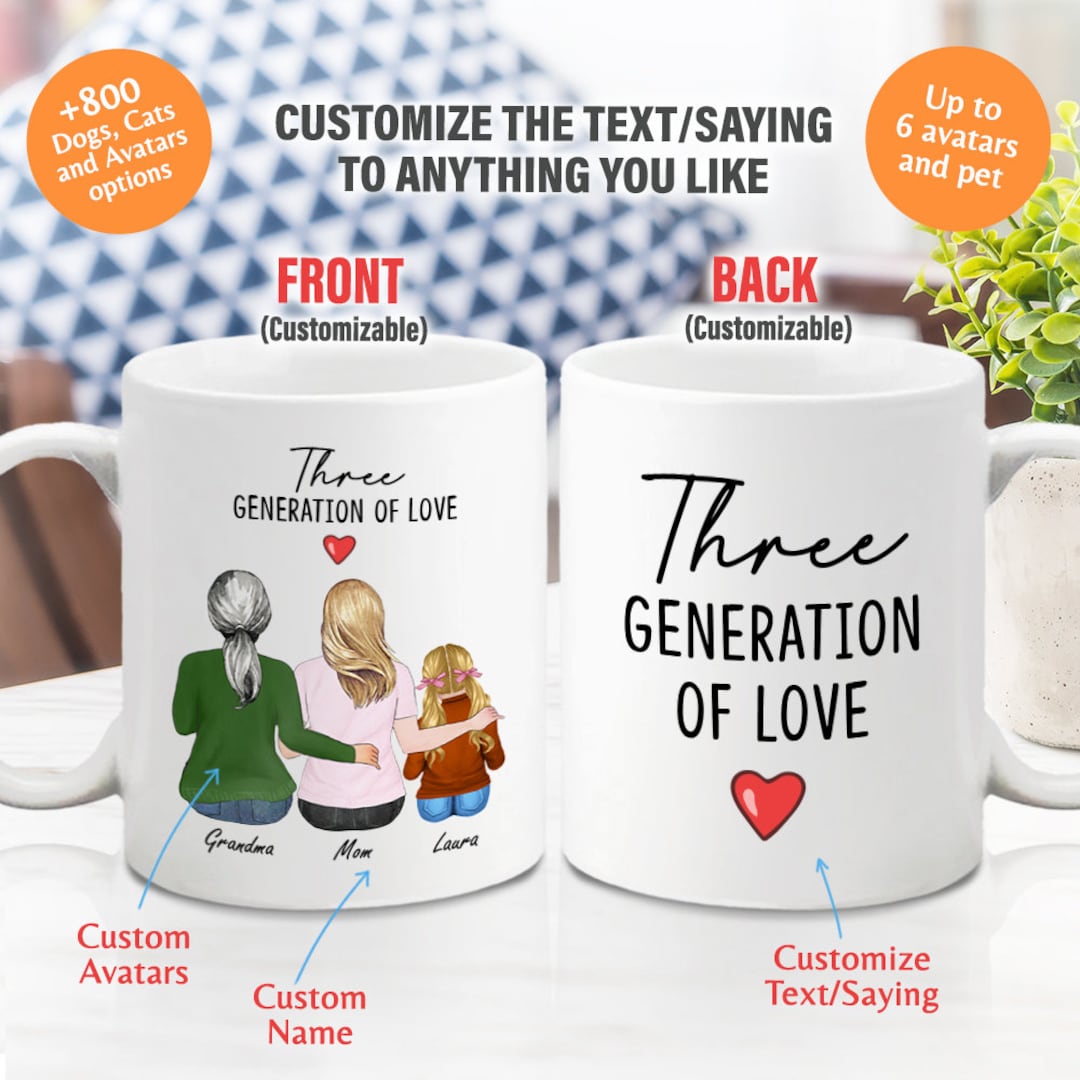 Three Generations of Love Mug With Grandmother, Mother and Daughter Mug ...