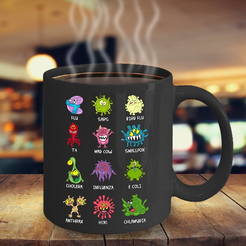 Epidemic Virus Mug, Flu, Sars, Bird Flu, T4, Mad Cow, Smallpox, Cholera ...