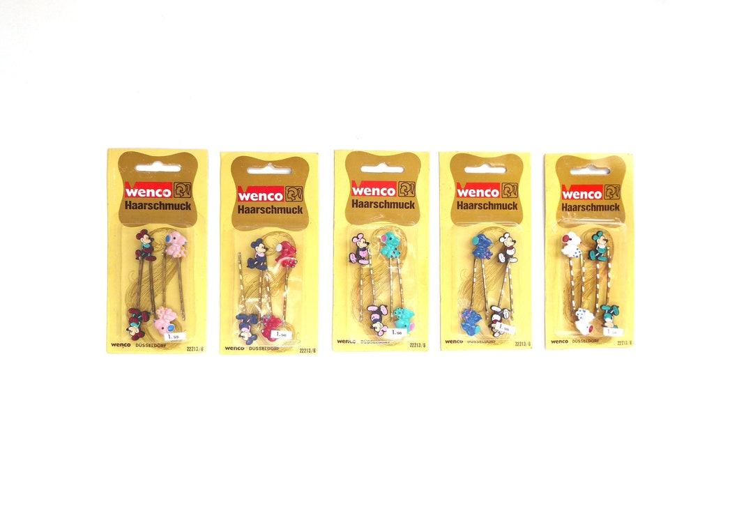 70s Hair Clips Hair Clips "mickey & Puppy" 4 Pieces Selection New - Etsy