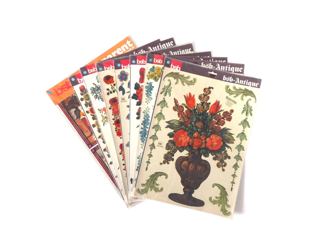 70s Bsb XL Decal Furniture Décor "antique" Selection 31 X 41 Cm Flowers ...