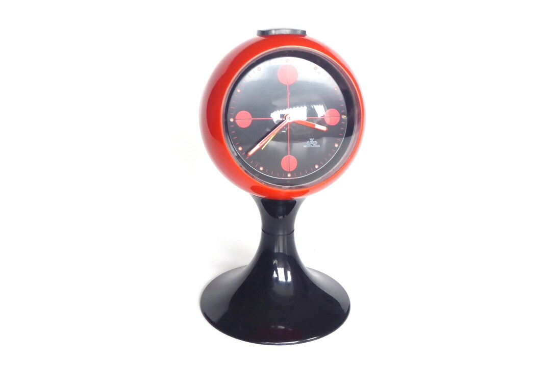 70s Table Clock Tulip Foot Alarm Clock get Up Red-black Meister Anker ...