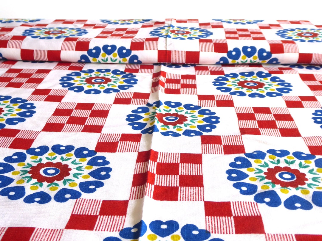 70s Fabric "visco Pattern Mix" Red-blue New - Etsy