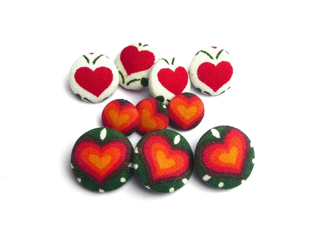 70s Fabric Buttons Button Set hearts Selection - Etsy