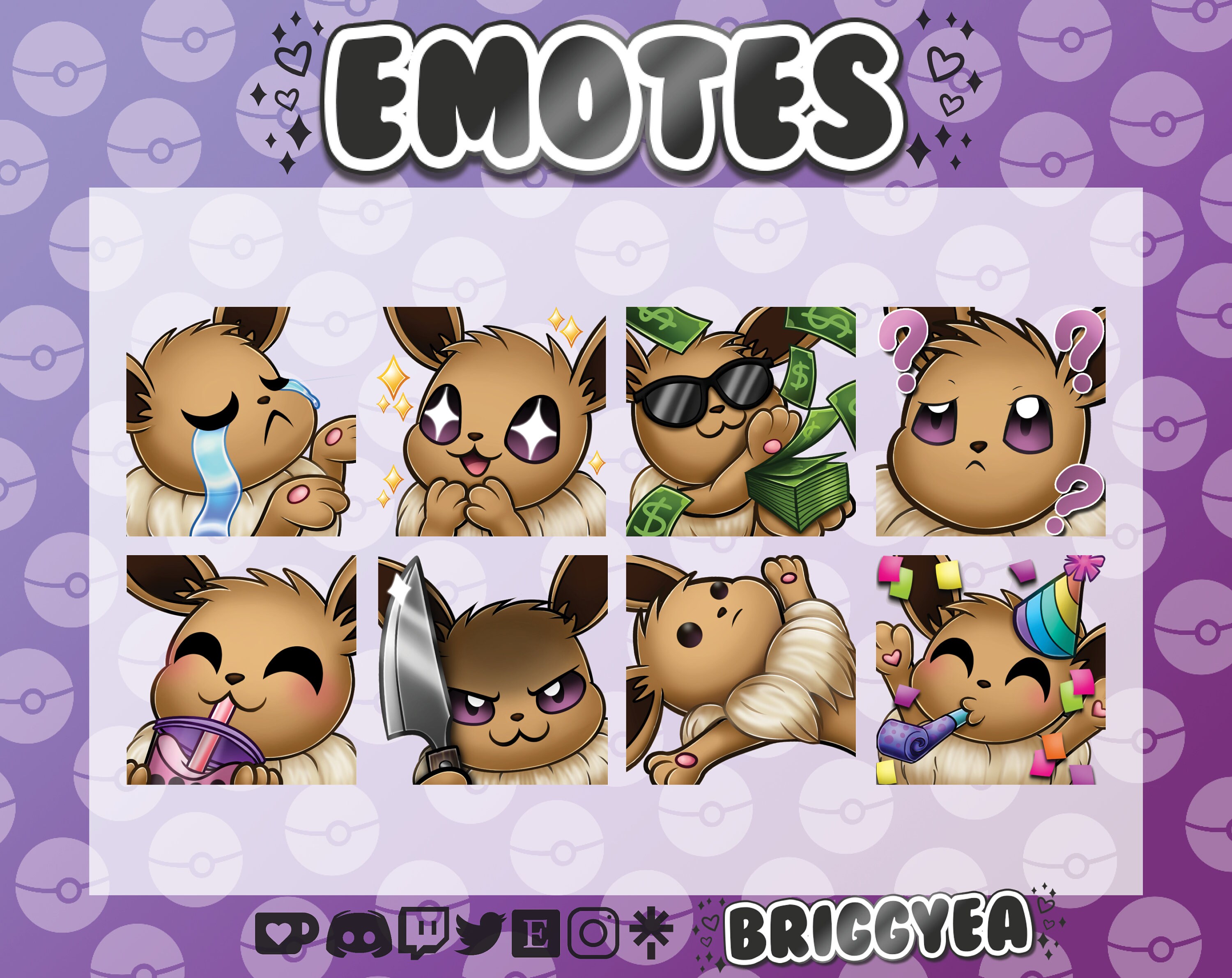Cute Pokemon Eevee Emote Set 3 - Etsy