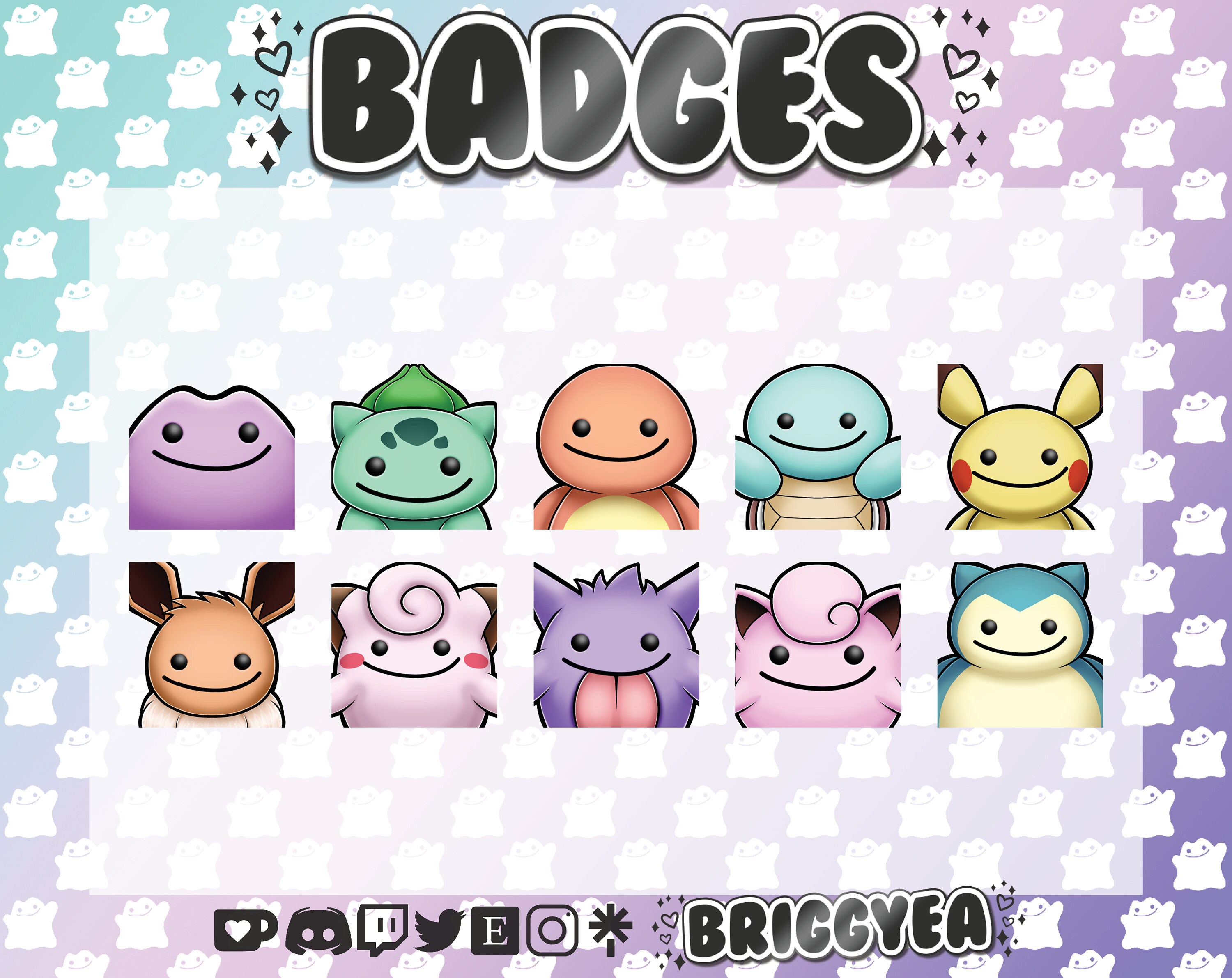 Cute Ditto Pokemon Twitch Badges Set - Etsy