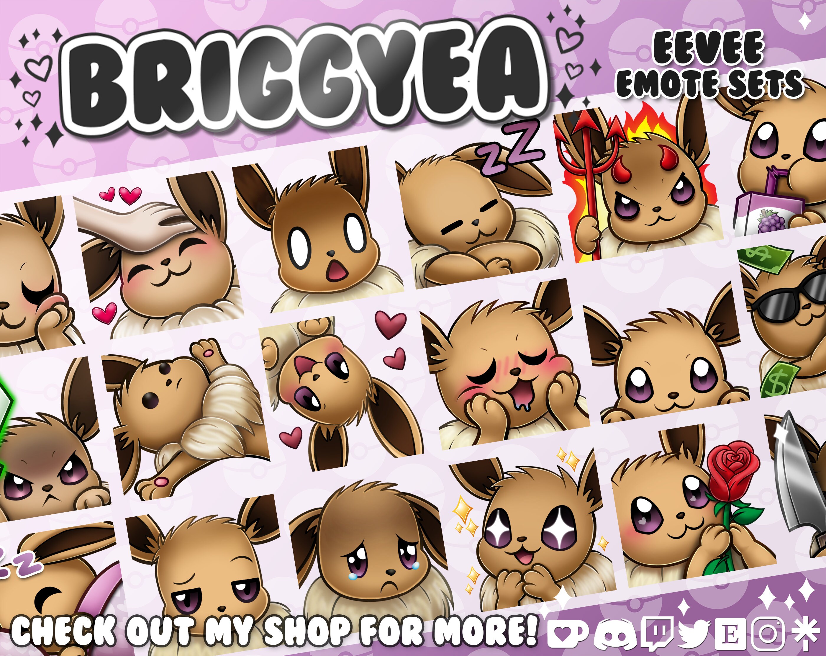 Cute Pokemon Eevee Emote Set 2 - Etsy