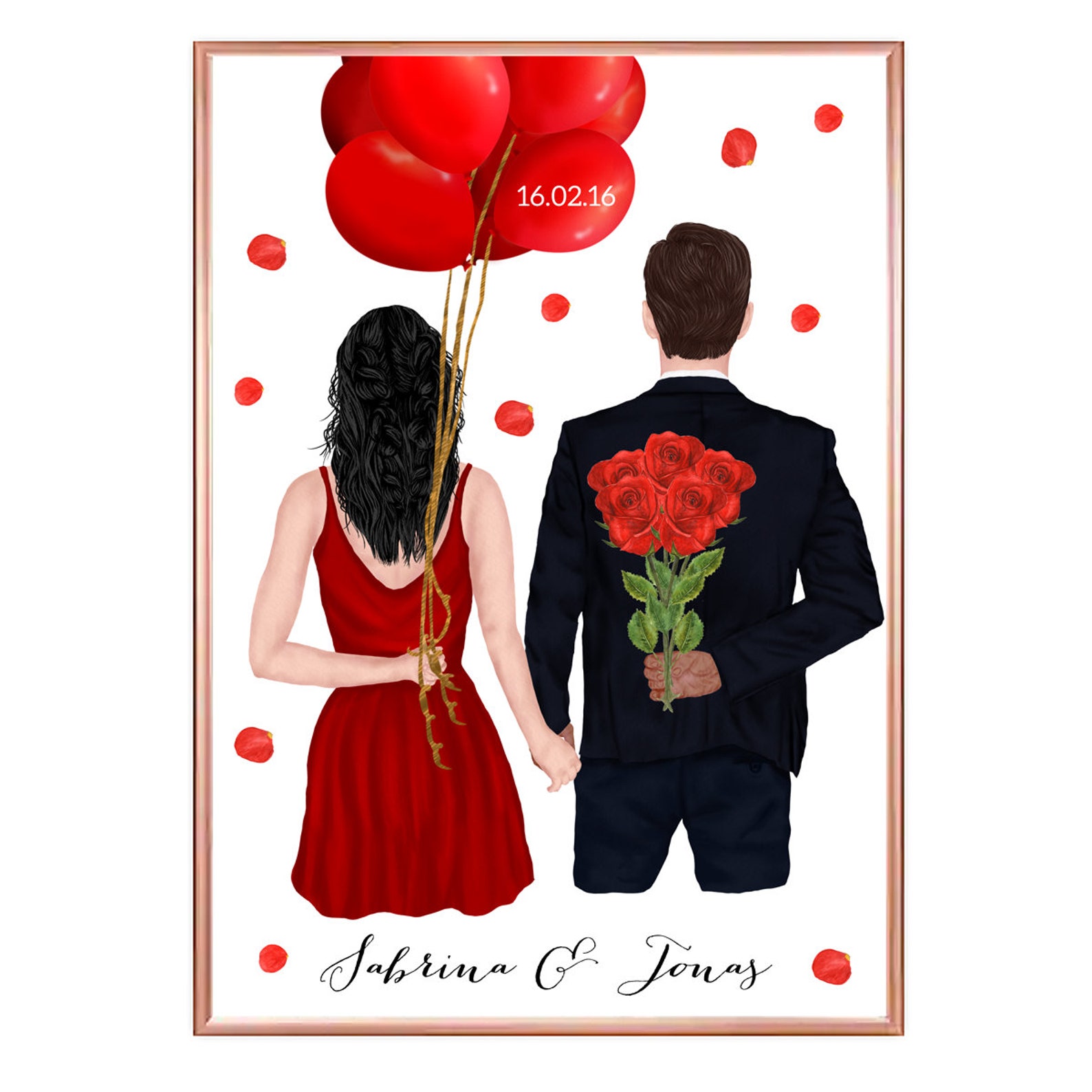 Personalized Poster for Couples With Flower Edge for - Etsy