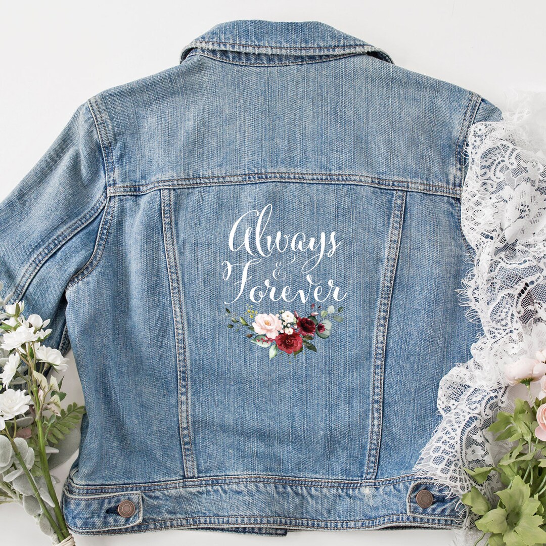 Denim Jacket always & Forever With Flower Wreath for Bride, Wedding ...