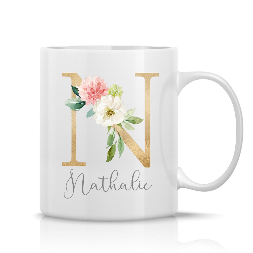 Personalized Cup With Letter and Name Gold/modern, Gift Mom, Colleague ...