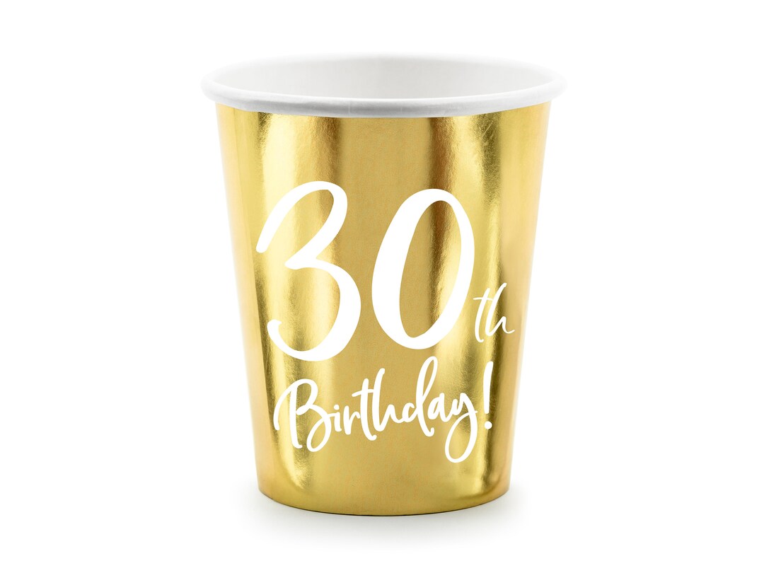 6 Pcs. Cardboard Cup 30th Birthday Gold 220ml - Etsy