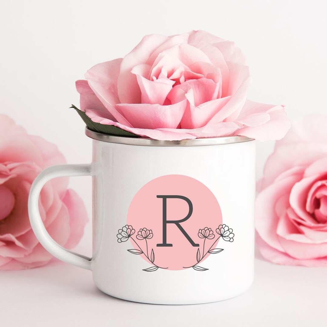 Personalized Enamel Cup With Letter and Name Circle, Gift Mom ...