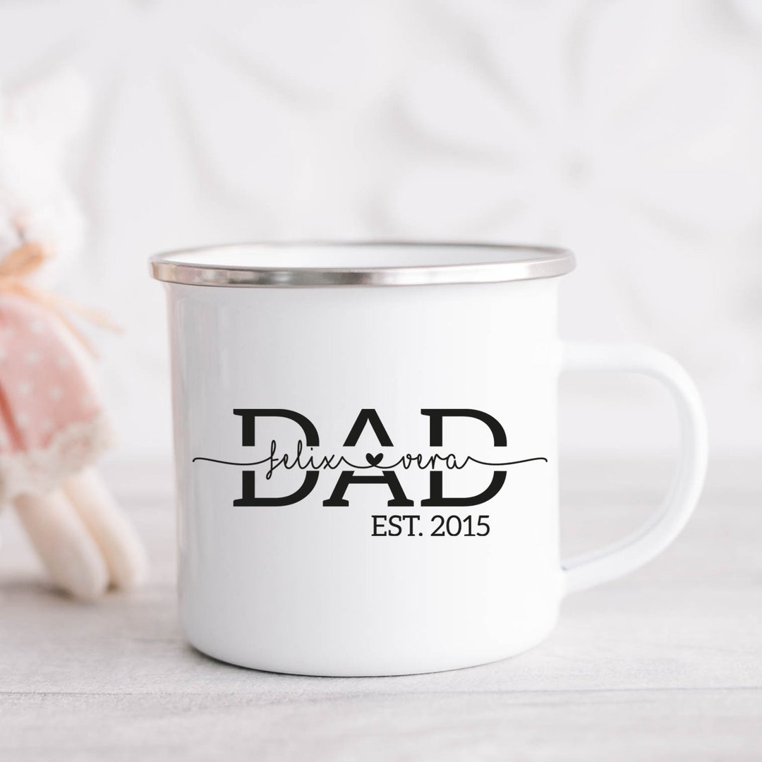 Personalized Enamel Cup Dad With Children's Name Font in Font With ...