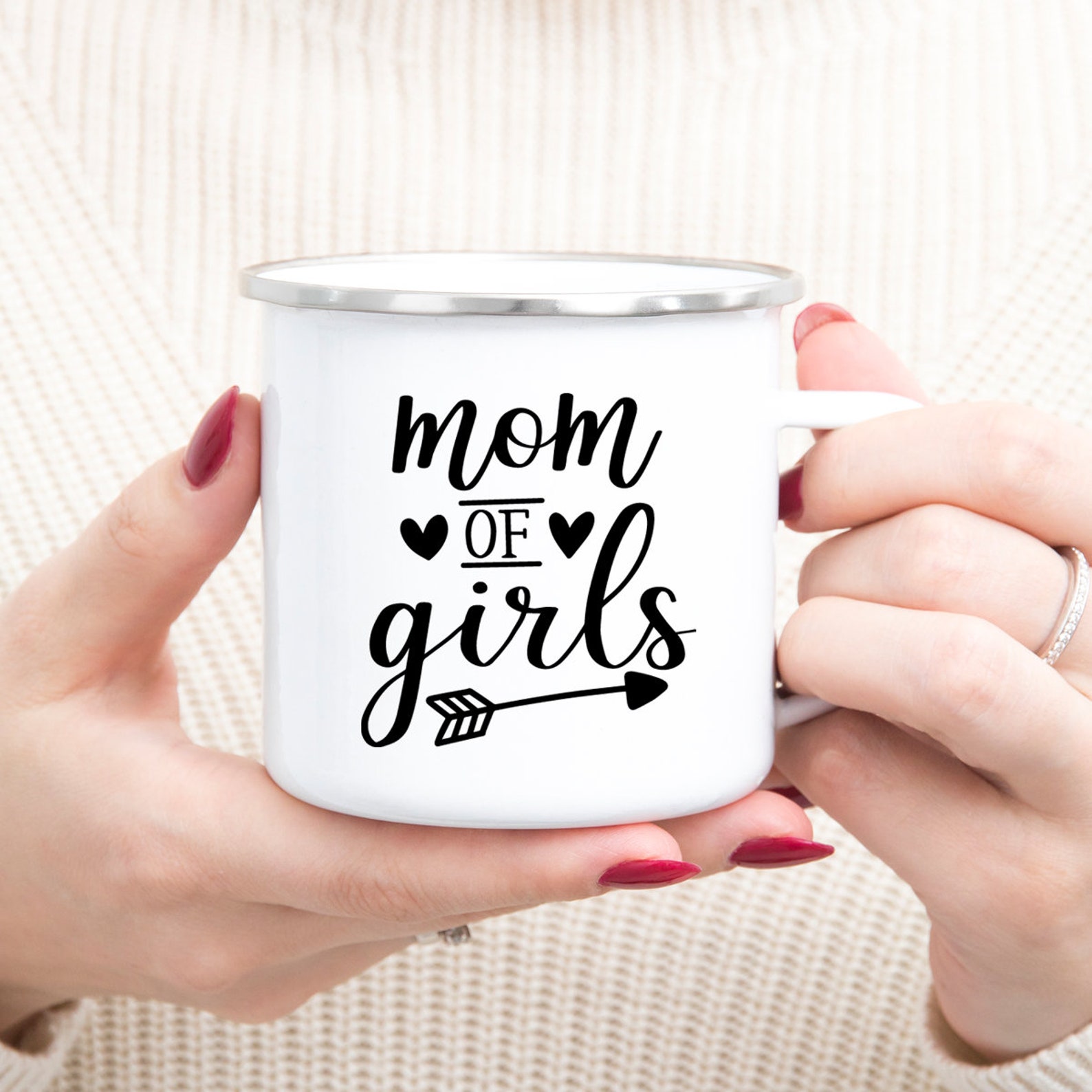 Enamel Cup Mom of girls 300ml with silver edge for | Etsy