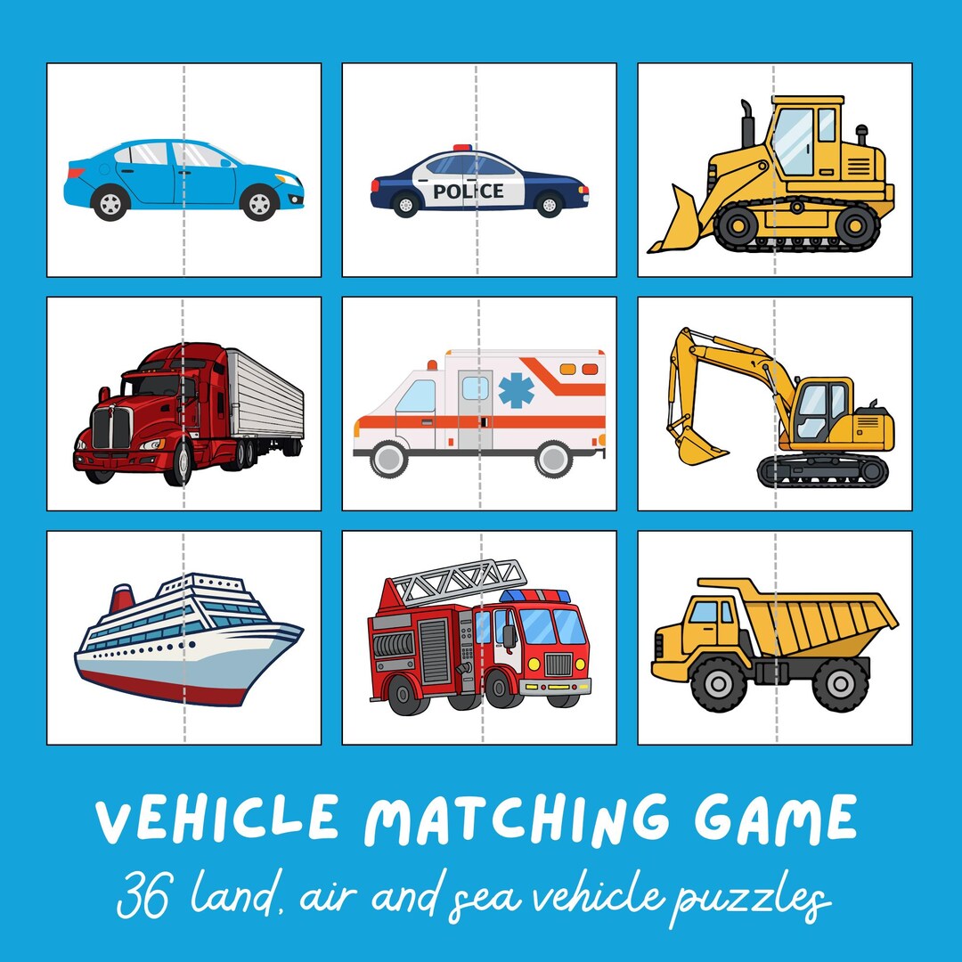 Vehicle Matching Game Printable – 36 Transportation Cards – Sea Land ...