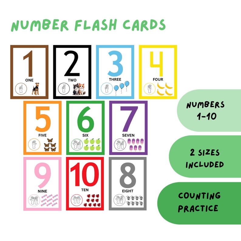 Number Flashcards 1-10: Preschool Math Printable (digital Download PDF ...