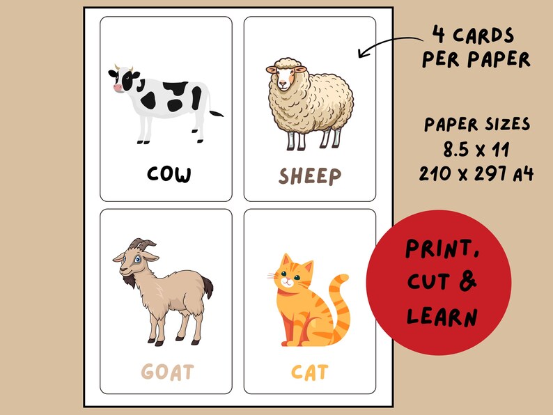 Farm Animals Flash Cards – 16 Printable Cards for Preschool & Toddlers ...