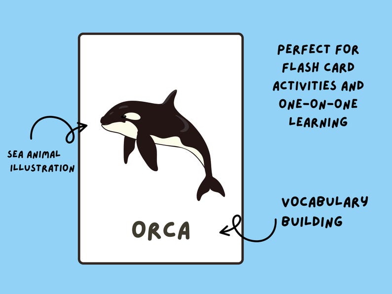 Sea Animals Flash Cards: Ocean Learning, Preschool Printable (PDF ...