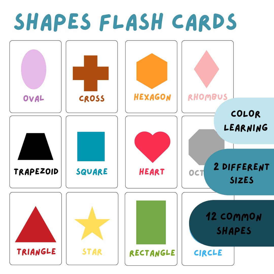 Shapes Flash Cards: Preschool & Kindergarten Learning (PDF Download) - Etsy