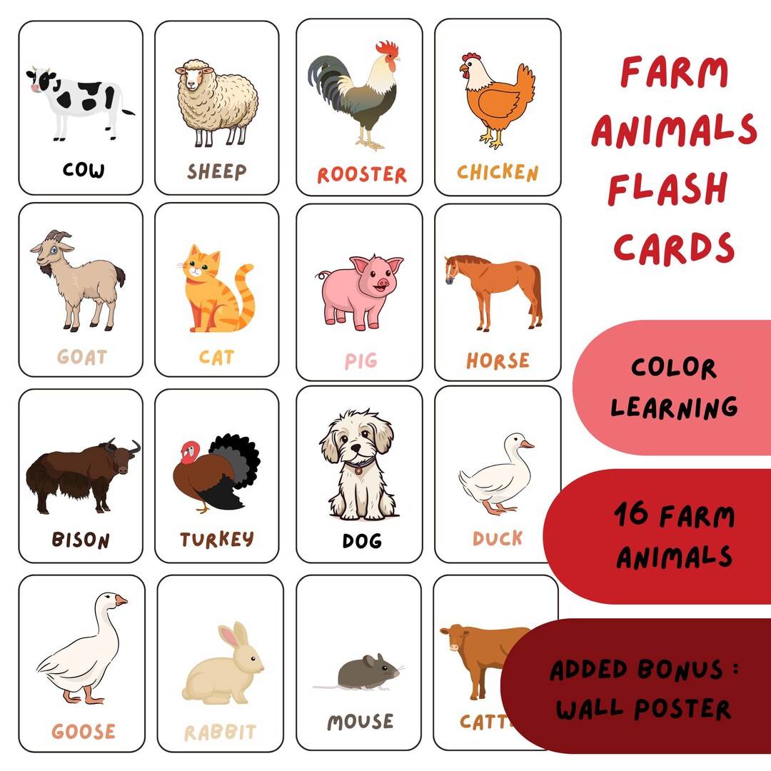 Farm Animals Flash Cards – 16 Printable Cards for Preschool & Toddlers ...