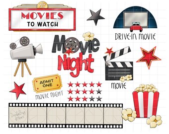 Movie night stickers | Etsy