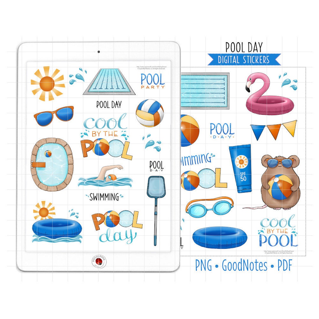 Pool Day, Swimming Digital Planner Stickers, Goodnotes Stickers, Pre ...