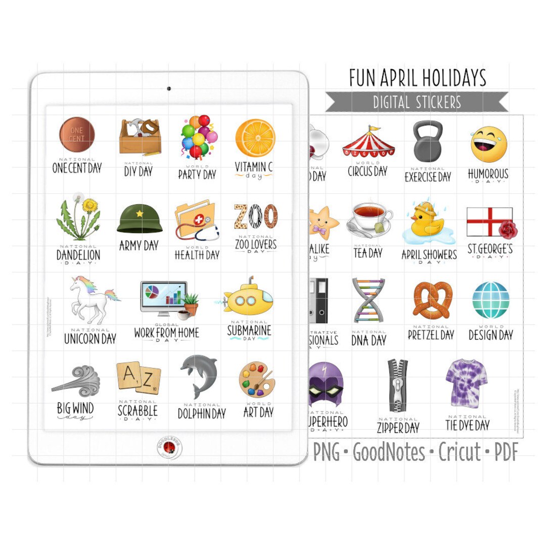 April Wacky Holidays Digital Planner Stickers - National Day Icons ...