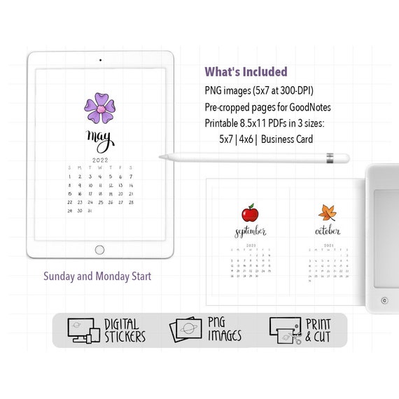 Sets Stickers, Labels & Tags Paper 2021-2022 Doodle Mini Calendars ...