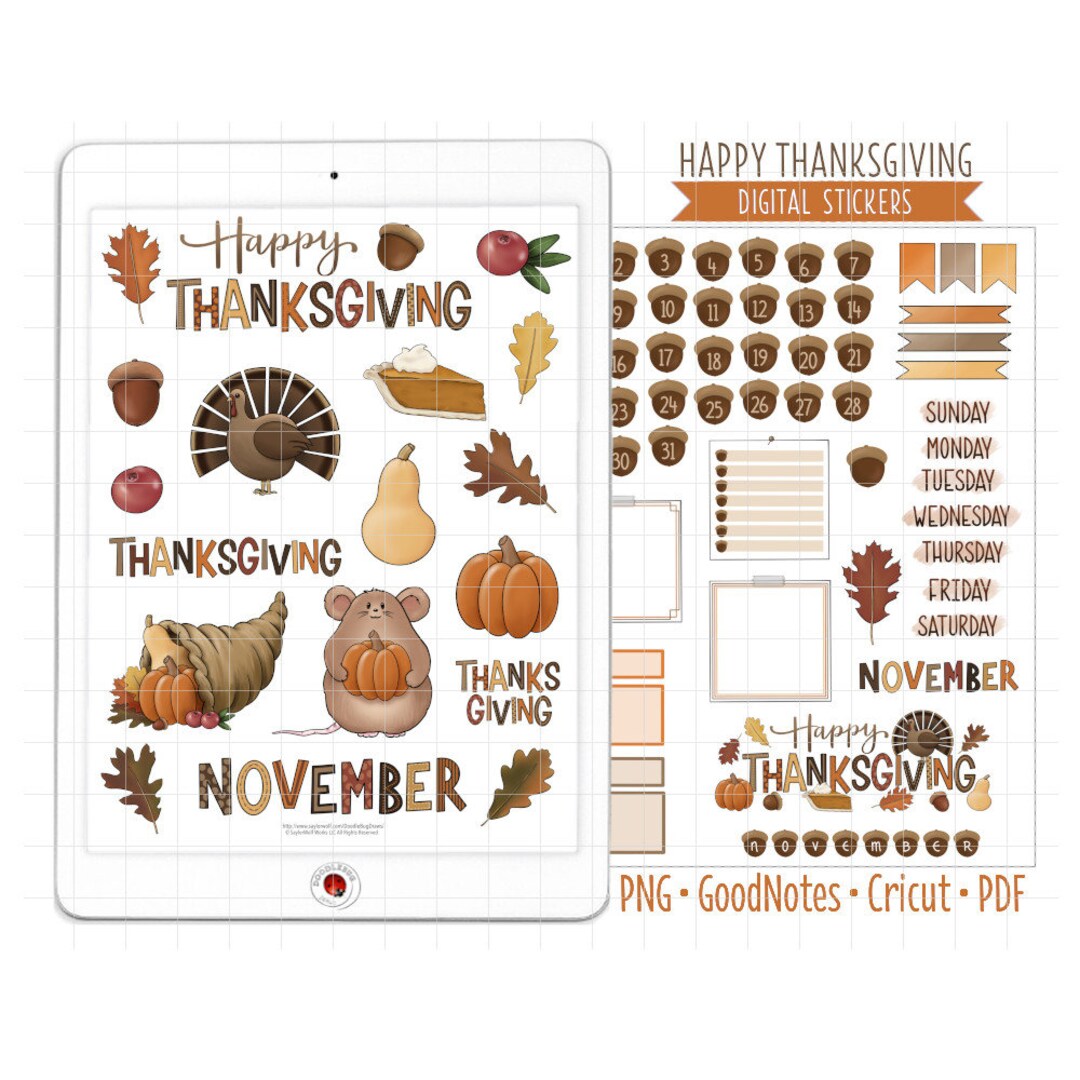 Thanksgiving Digital Planner Stickers - November Calendar Theme (PNG ...