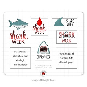 Shark Week Digital Planner Stickers, Goodnotes Stickers, Pre-cropped ...