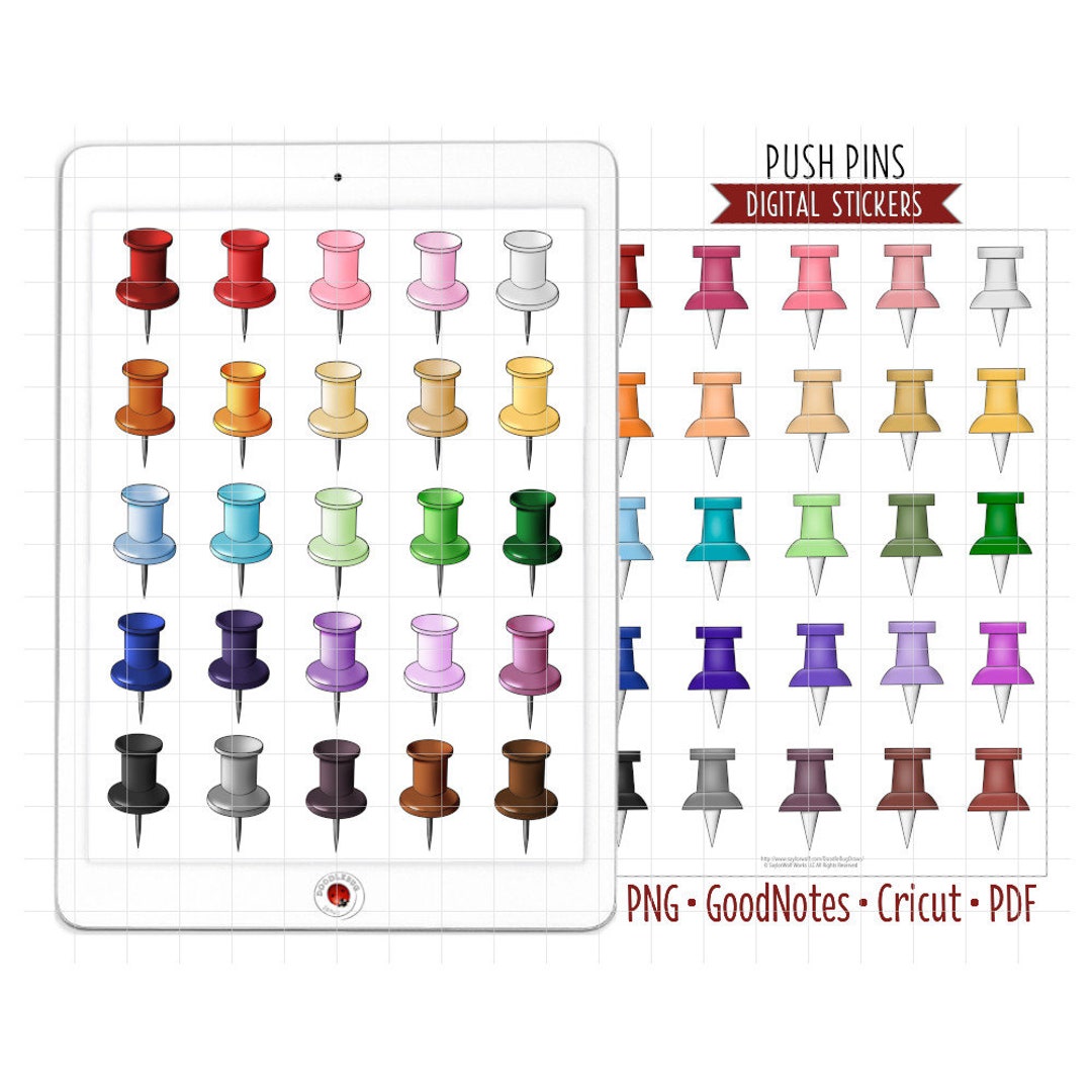 Push Pins Digital Planner Stickers, Goodnotes Stickers, Pre-cropped PNG ...