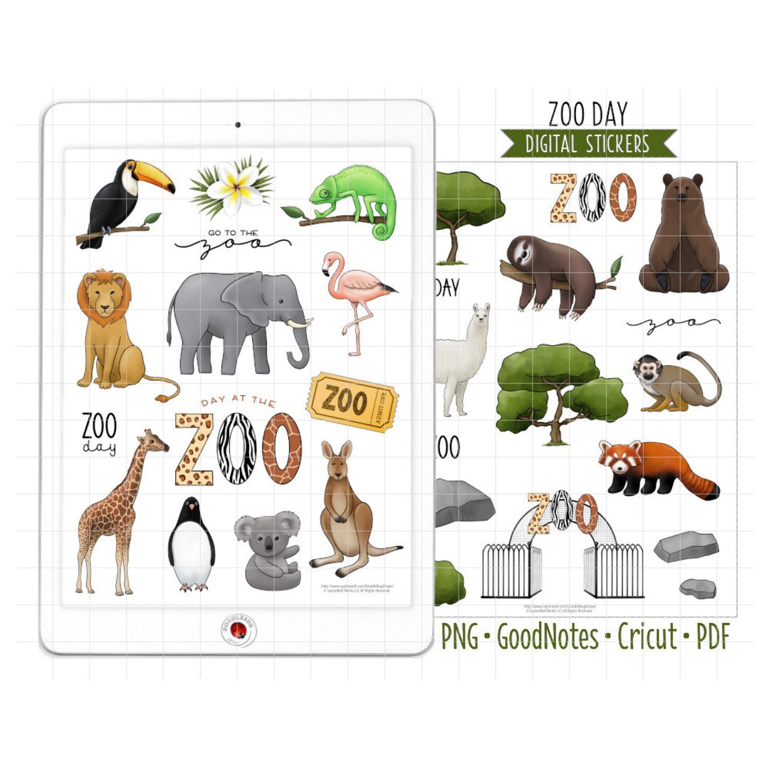 Zoo Animals Digital Planner Stickers - Wildlife & Park Icons (goodnotes ...