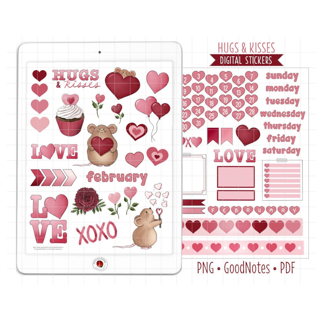 Valentine's Day Digital Planner Stickers, February Monthly Kit ...