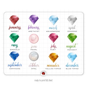 Birthstones and Month Names Digital Planner Stickers, Goodnotes ...