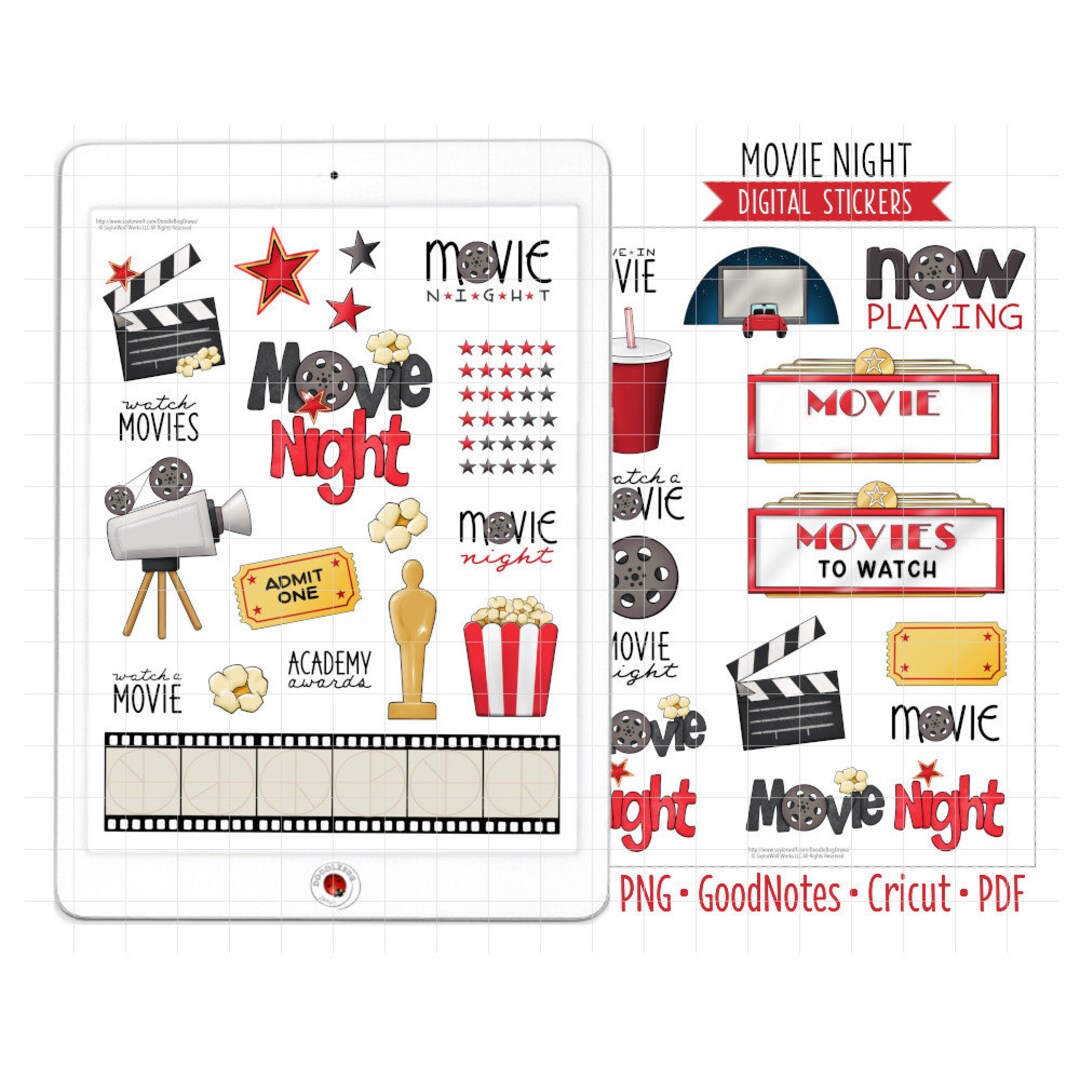 Movie Night Digital Planner Stickers, Goodnotes Stickers, Pre-cropped ...
