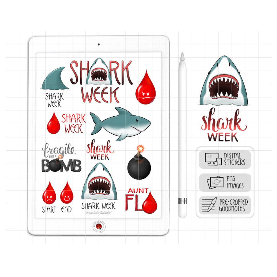 Shark Week Digital Planner Stickers Goodnotes Stickers - Etsy