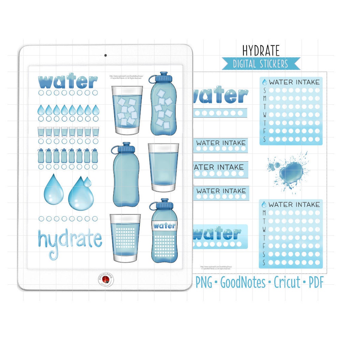 Hydration Tracker Digital Planner Stickers - Daily Water Intake ...